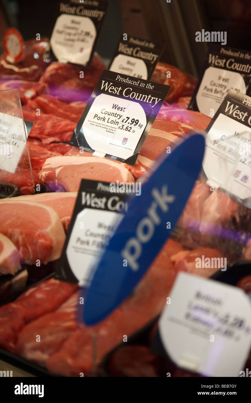 West country meat in the butchery department of a supermarket Stock ...
