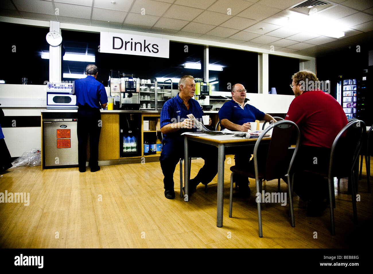 Night workers at Tesco enjoying a break in the canteen Stock Photo - Alamy