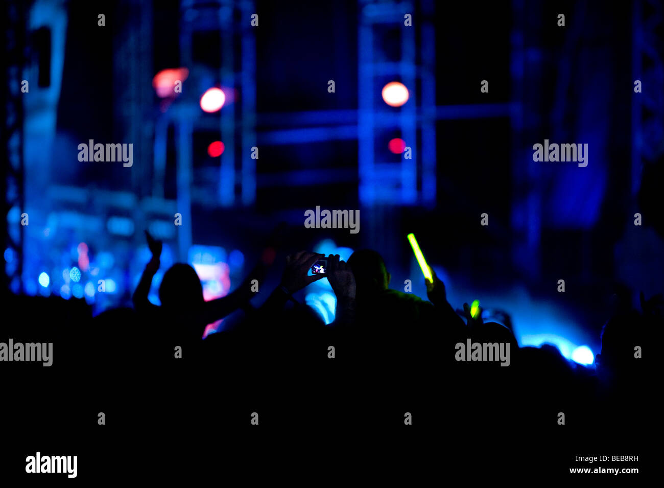 Crowd watching The Prodigy performing live at the Global Gathering ...