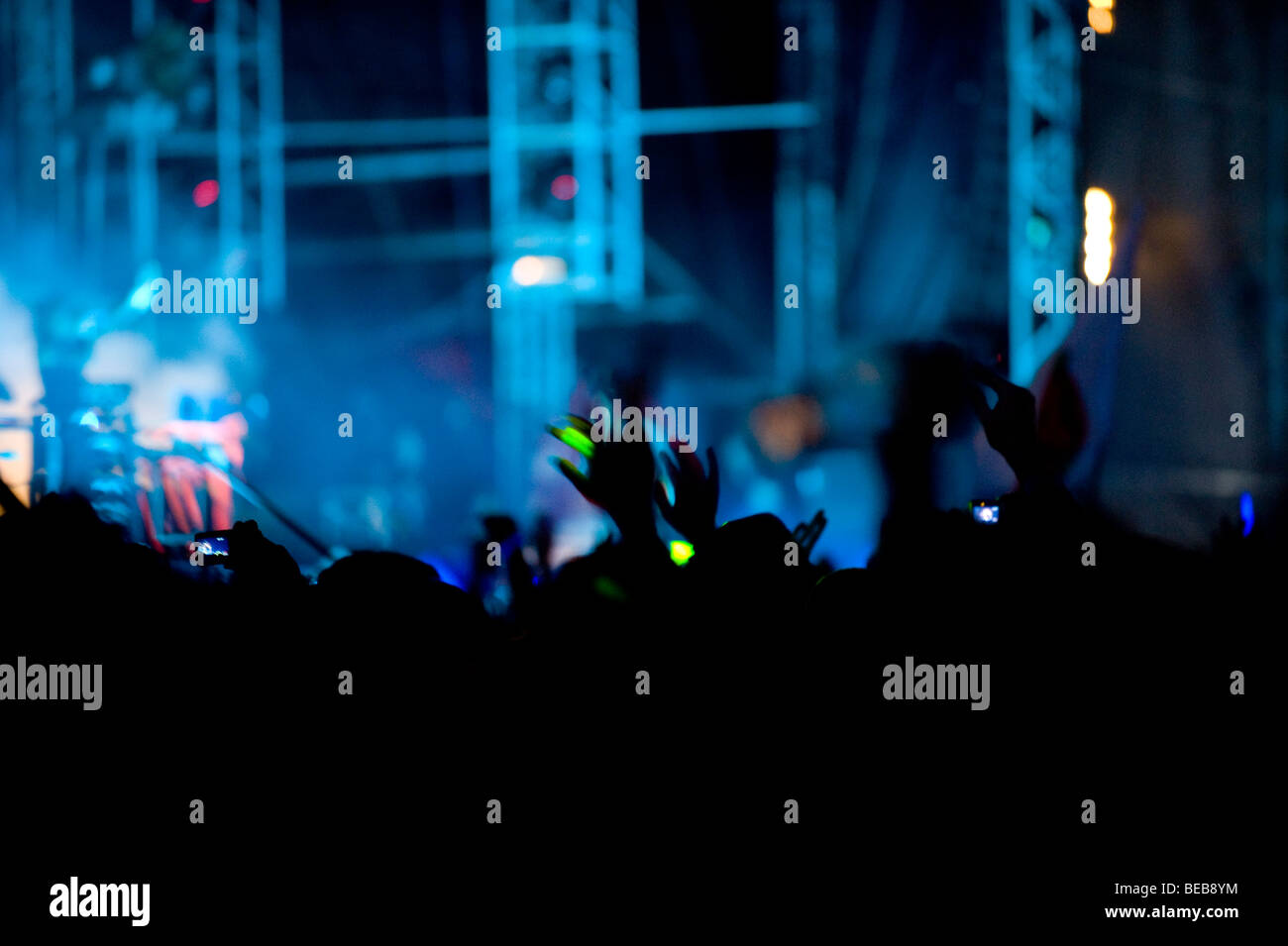 Crowd watching The Prodigy performing live at the Global Gathering ...