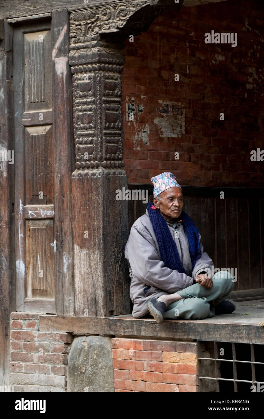 Local Resting at a Buddhist prayer spot, Bhaktapur, Nepal Stock Photo ...