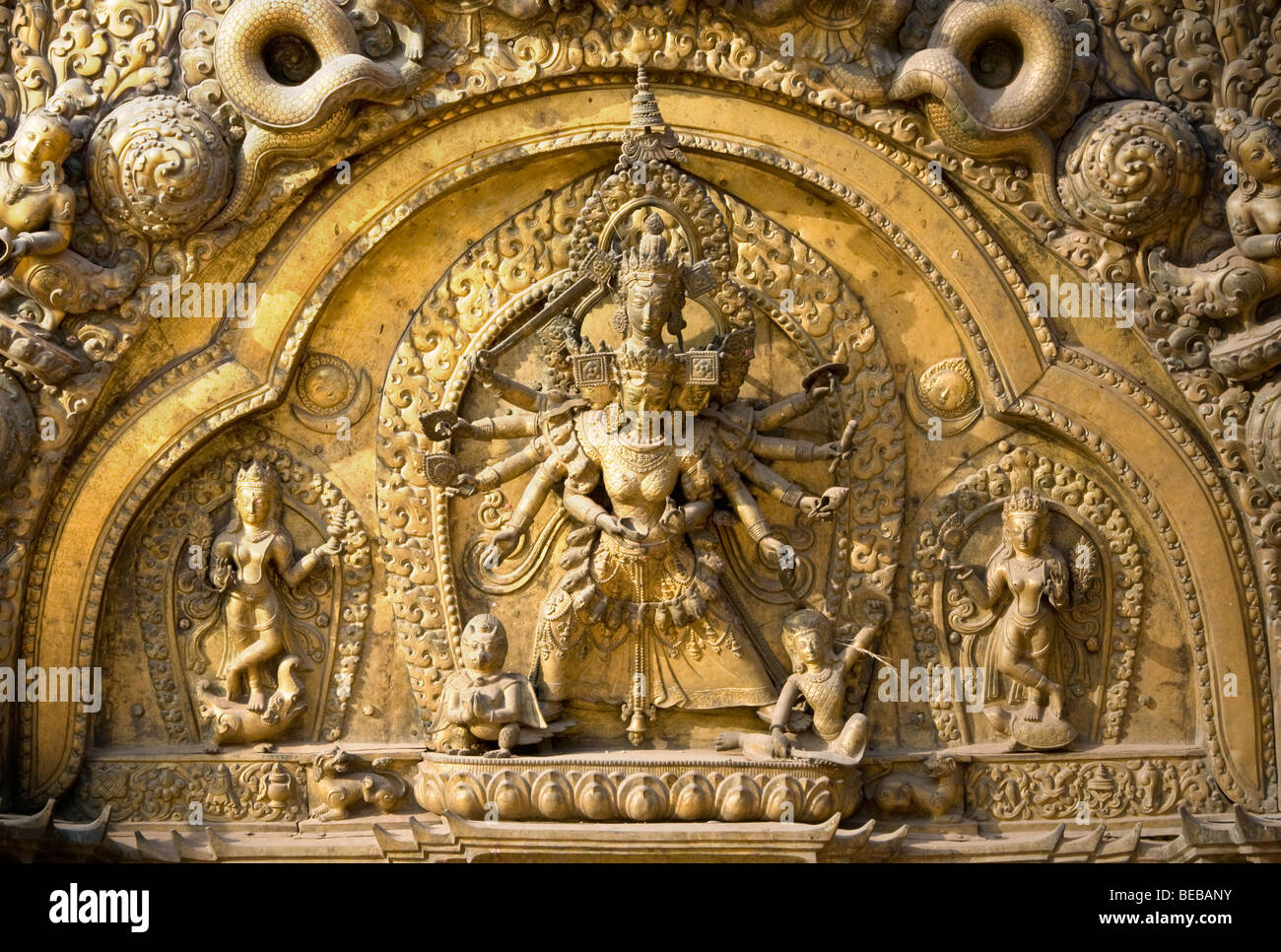 Golden Hindu Engravings, Bhaktapur, Nepal Stock Photo - Alamy