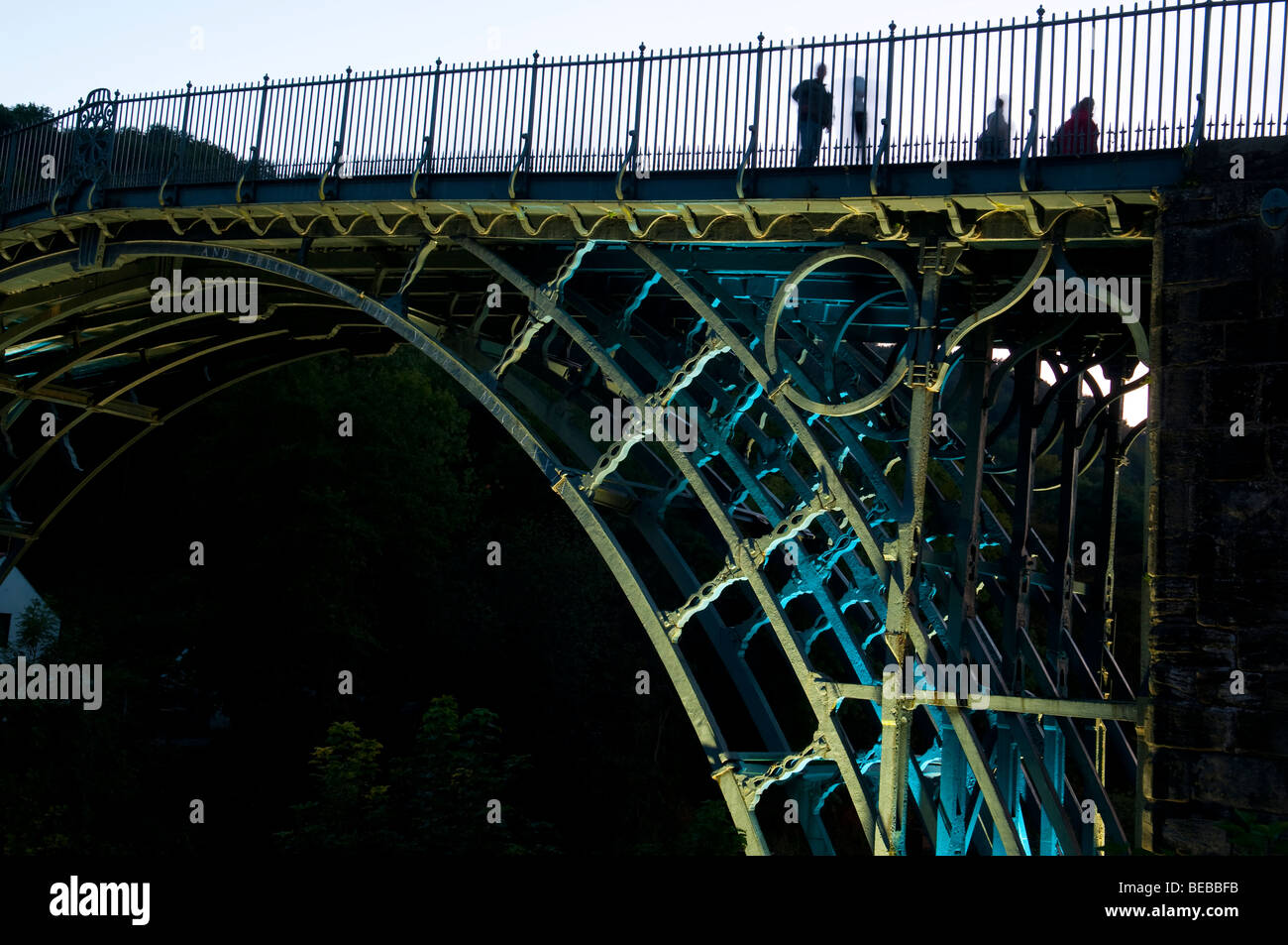 The World's first cast iron bridge at Ironbridge Shropshire illuminated ...