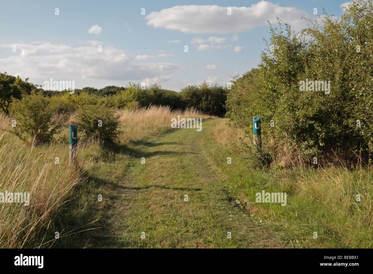 Markers showing a horse riding route through Hounslow Heath, London, UK ...