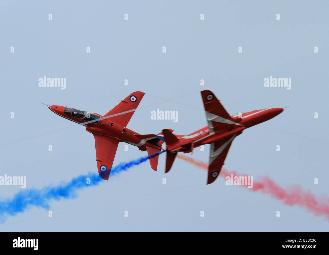 Red Arrows Synchro Pair cross at Southport Airshow 2009 Stock Photo - Alamy