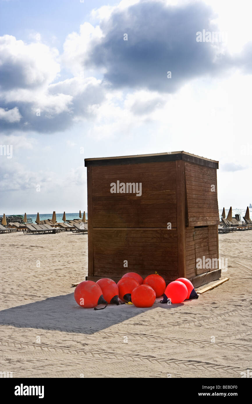 Red Floats & Closed Hut Stock Photo - Alamy