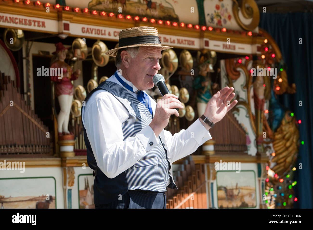 Showman with antique fairground steam powered organ music Abergavenny ...
