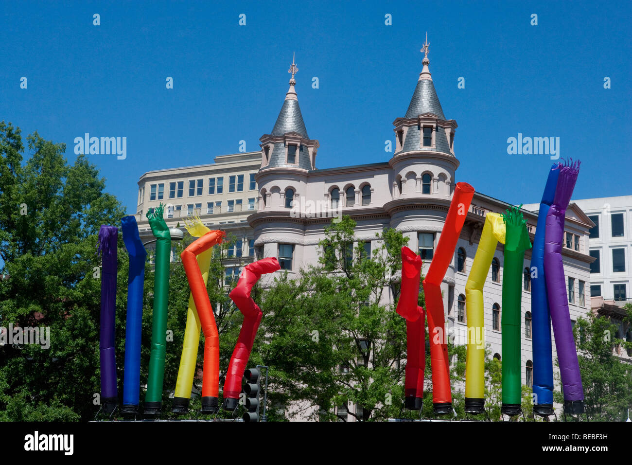Gay pride symbols with a building in the background, Washington DC, USA ...
