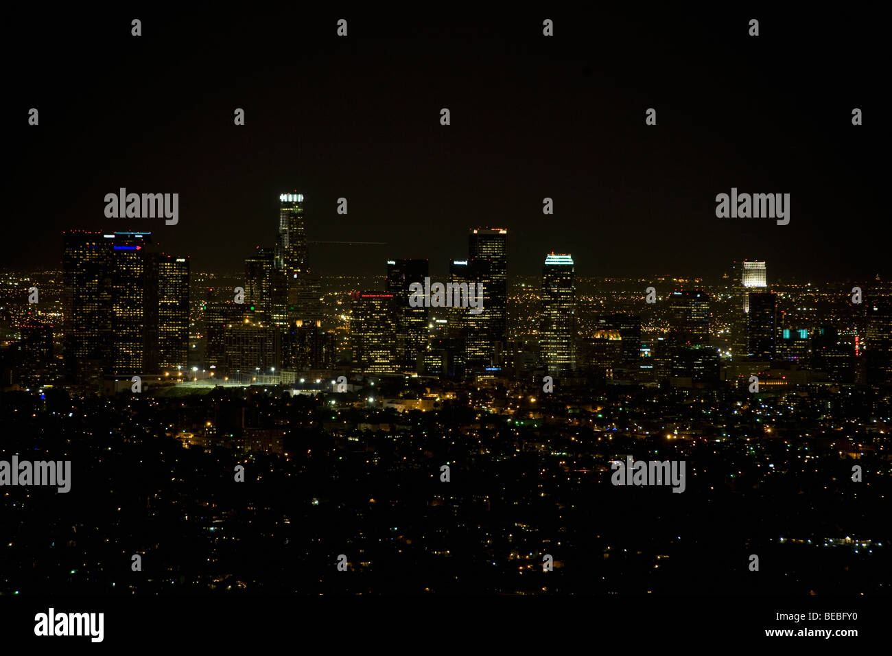 Buildings lit up at night in a city, Los Angeles, California, USA Stock ...