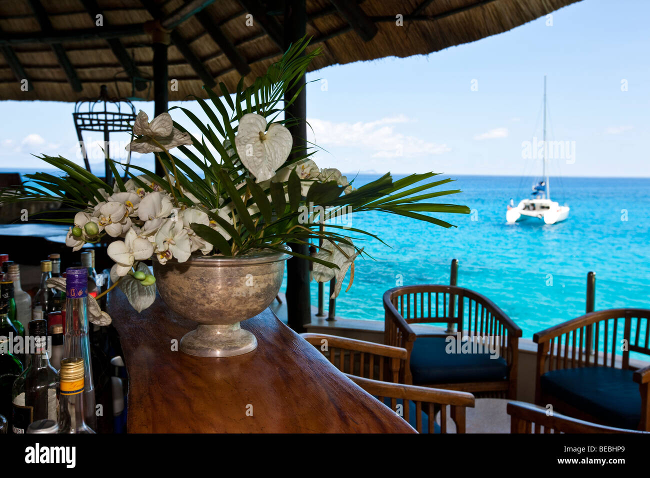 Bar in the Sunset Beach Resort, Glacis, Mahé Island, Seychelles, Indian ...