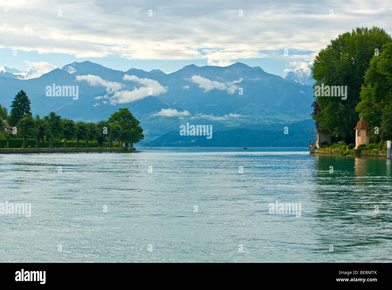 Lake Thun in the Swiss town of Thun. Alps mountains.Thunersee Stock ...