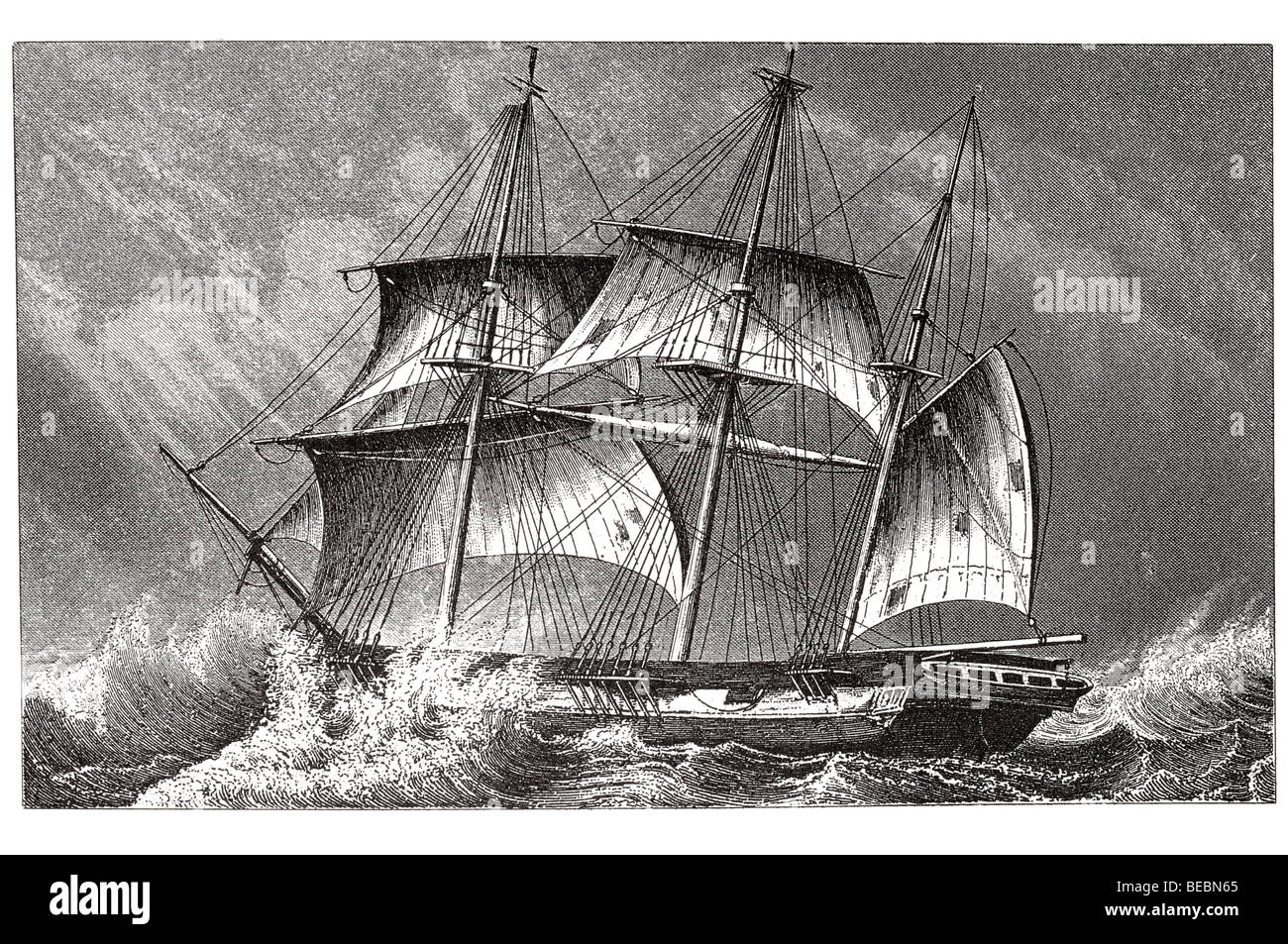 barque under close reefed topsails Stock Photo - Alamy