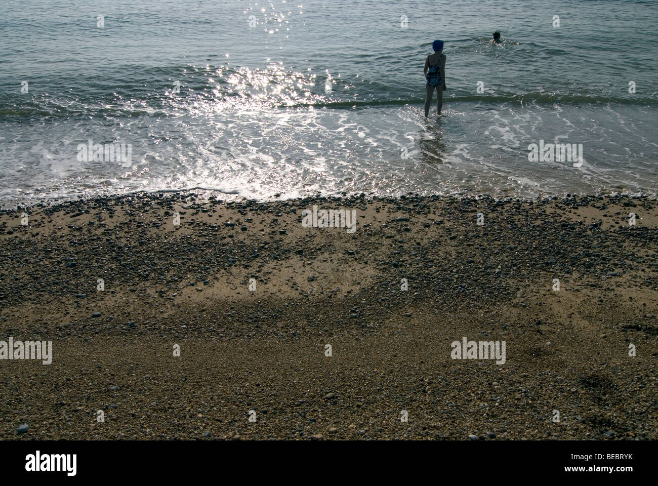 Bathers going for an early morning swim in the North sea in England ...