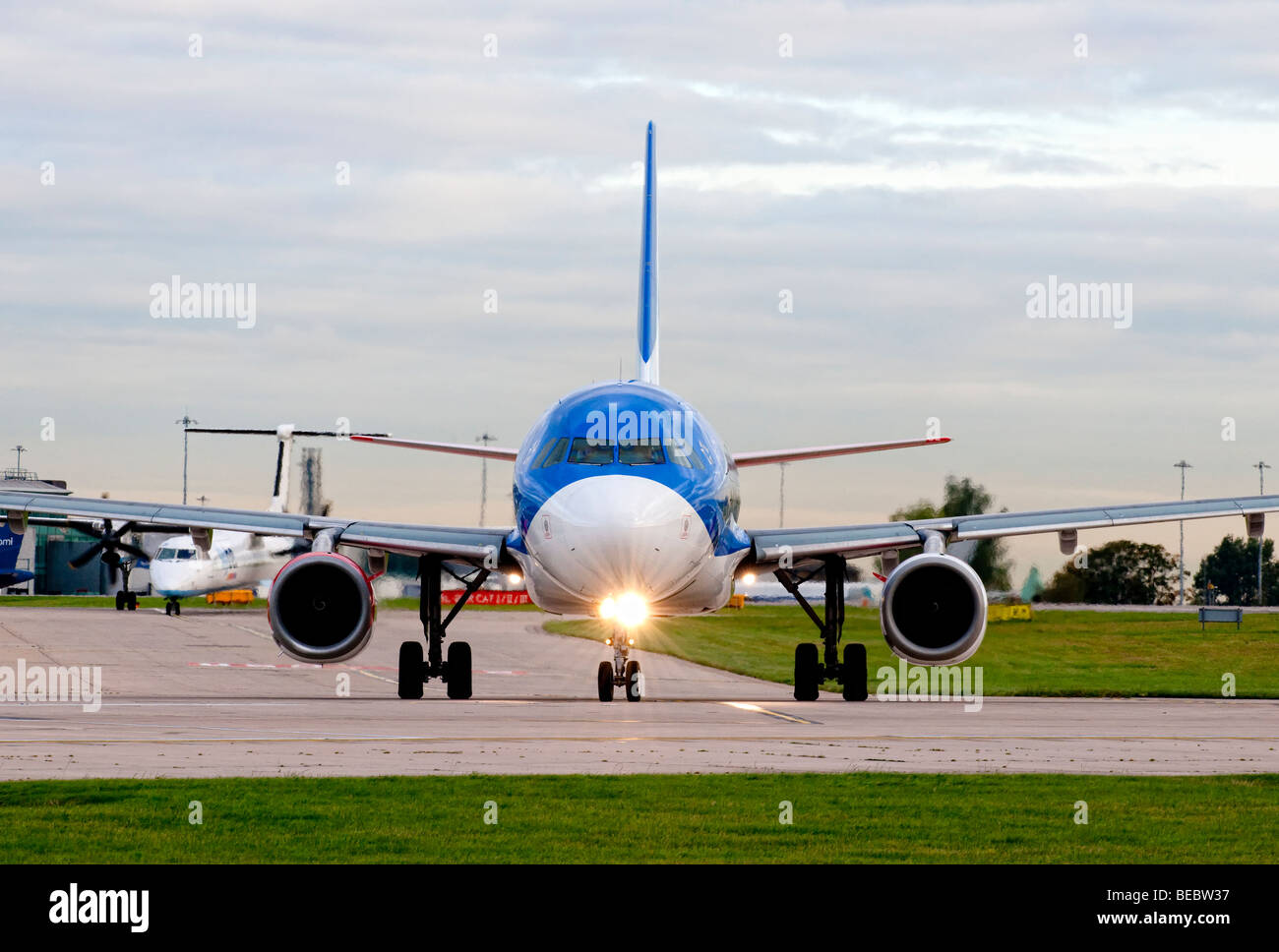 BMI aircraft taxiing for take off from Manchester Airport (Ringway ...
