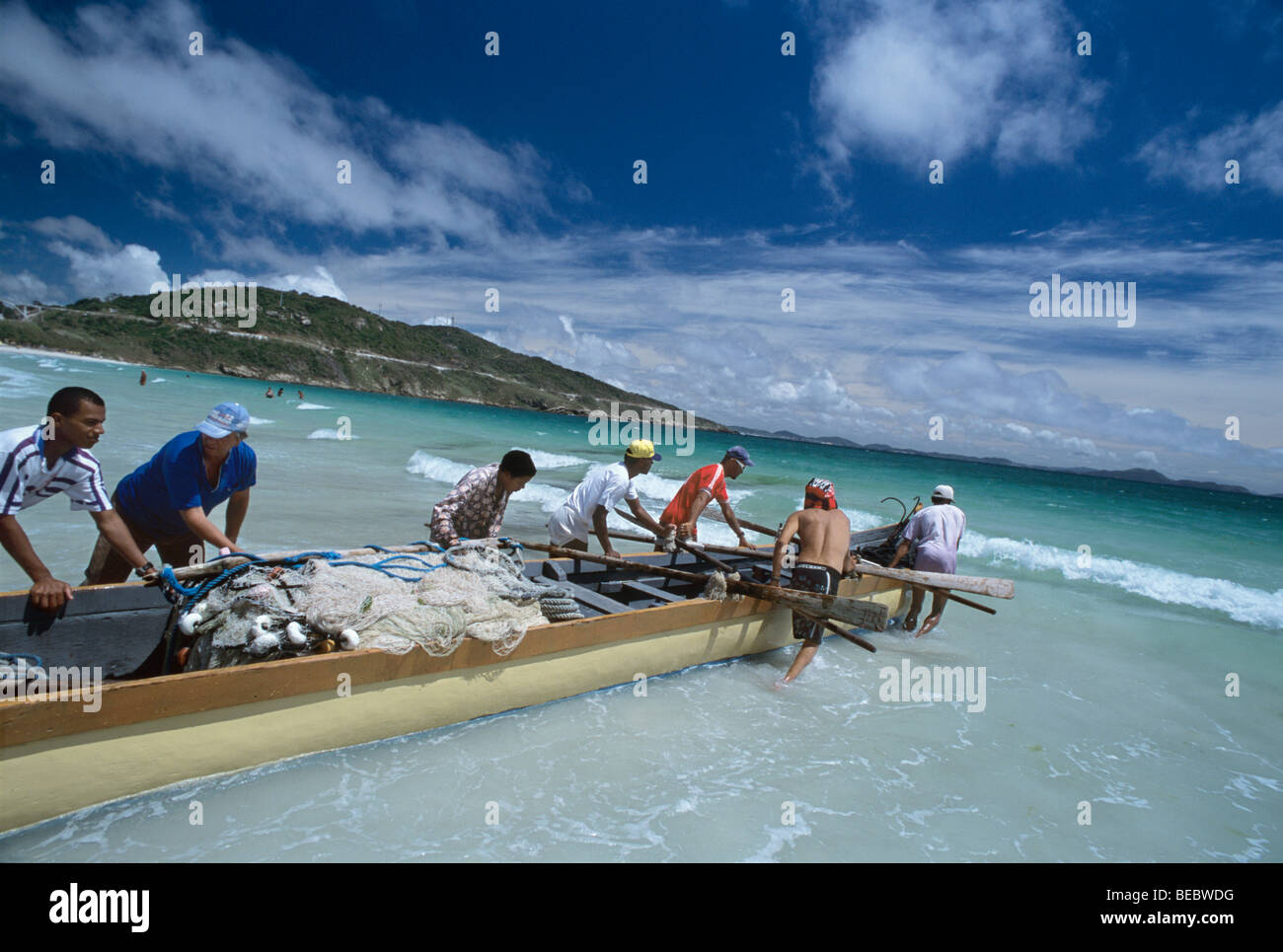 Fishermen taking gill nets out to set, Recife, Brazil - Atlantic Ocean ...