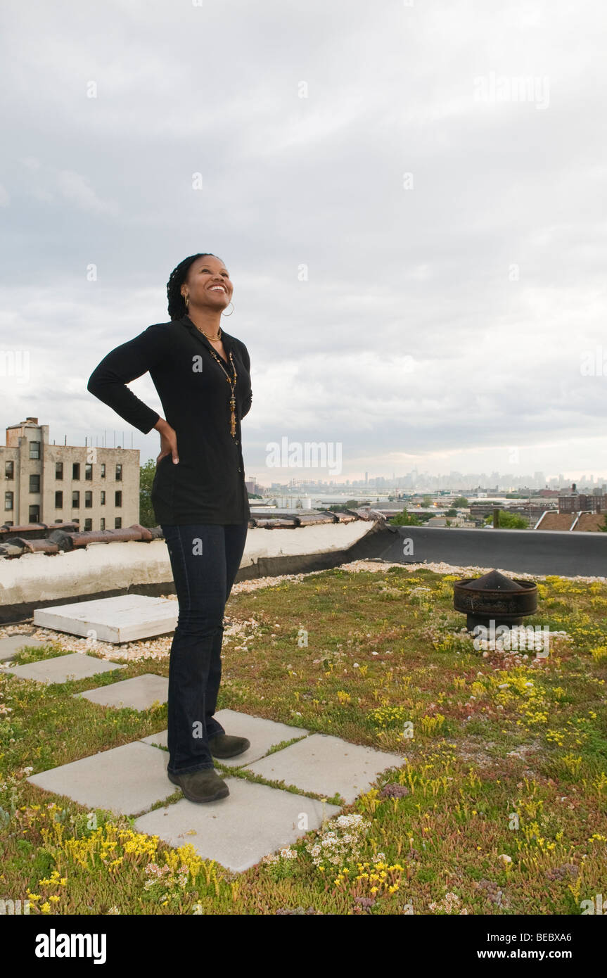 Urban Revitalization Strategist, Majora Carter on her green roof in the ...