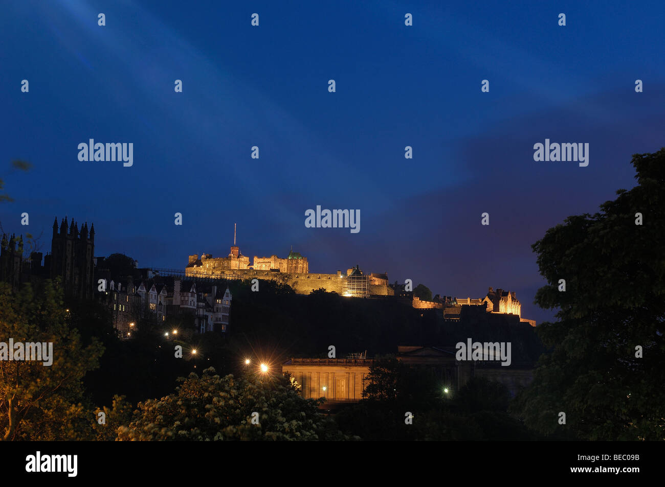 Edinburgh Castle at Dusk from Princes street. Edinburgh. Scotland. U.K ...