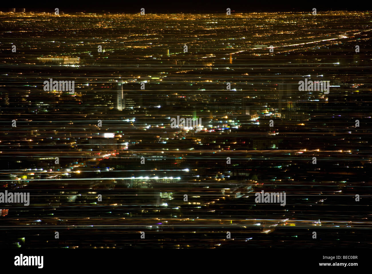 Aerial view of a city lit up at night, Los Angeles, California, USA ...