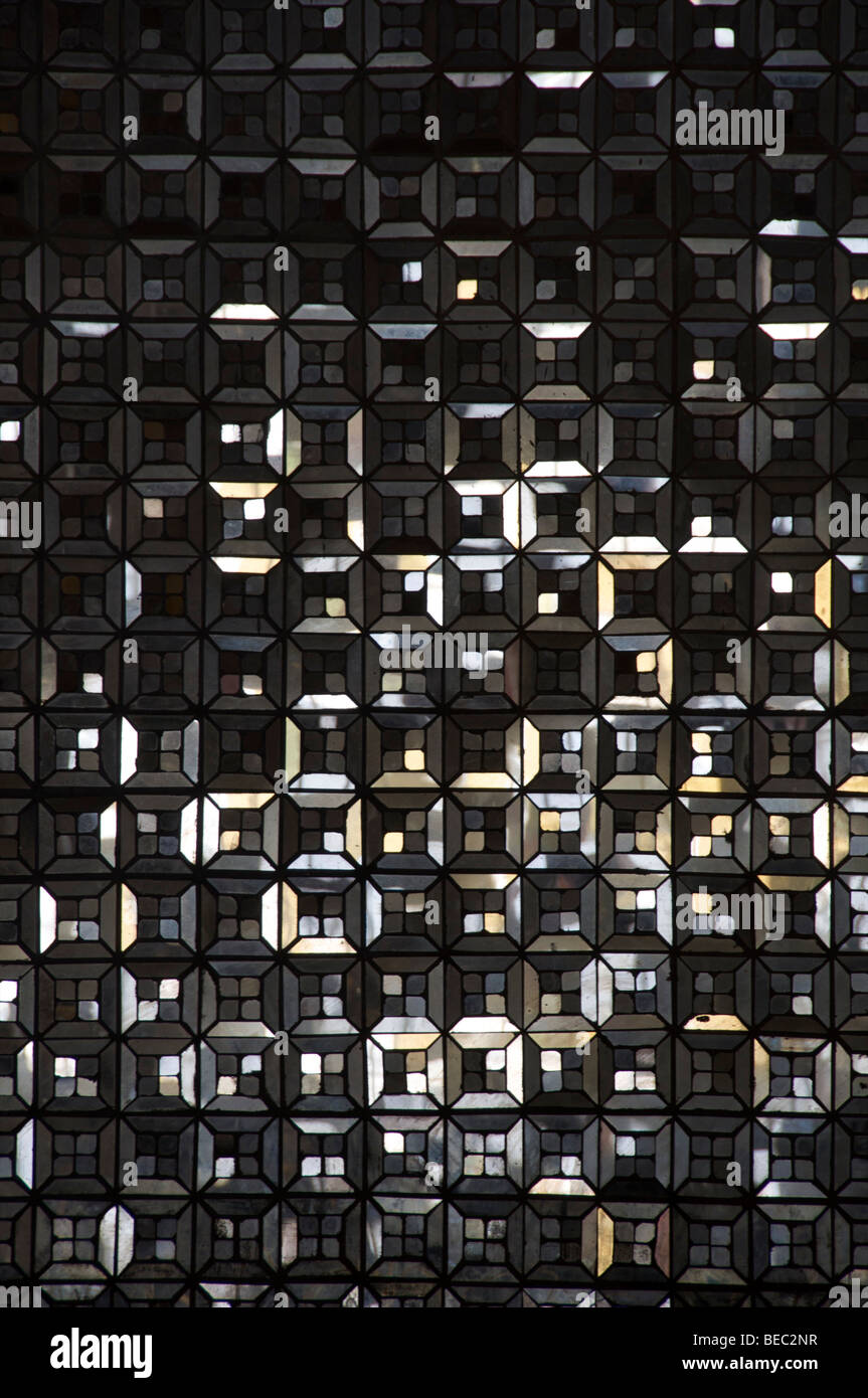 Patterns made from glass on a burmese temple wall in Myawaddy, Burma ...