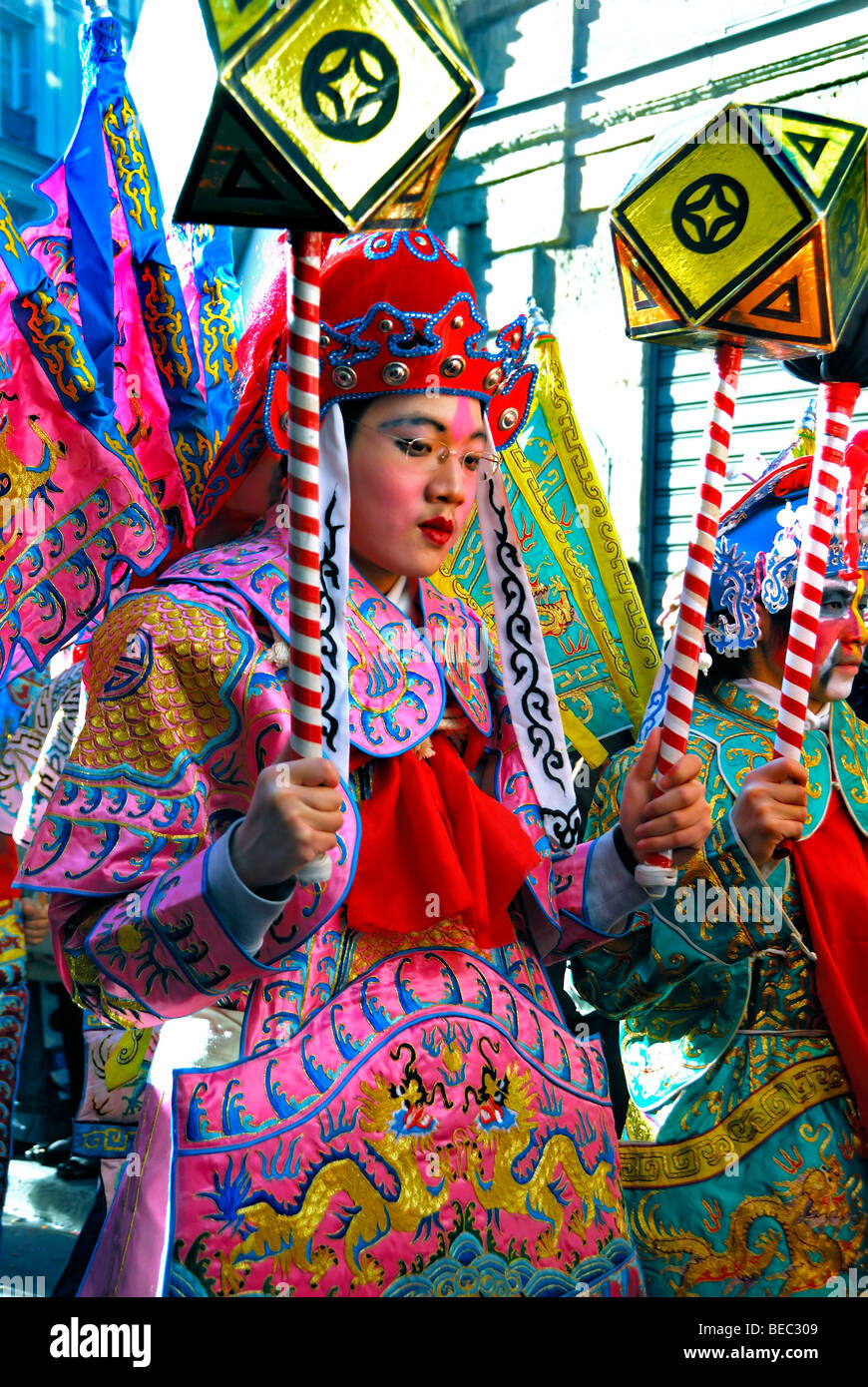 Paris, France, Chinese men in Traditional Dress, Parading in "Chinese ...