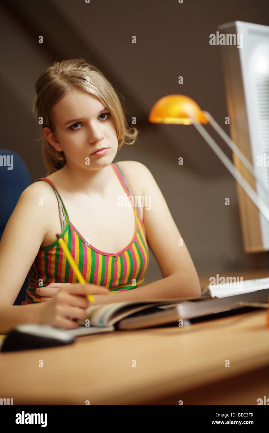 Teenager girl using PC Stock Photo - Alamy