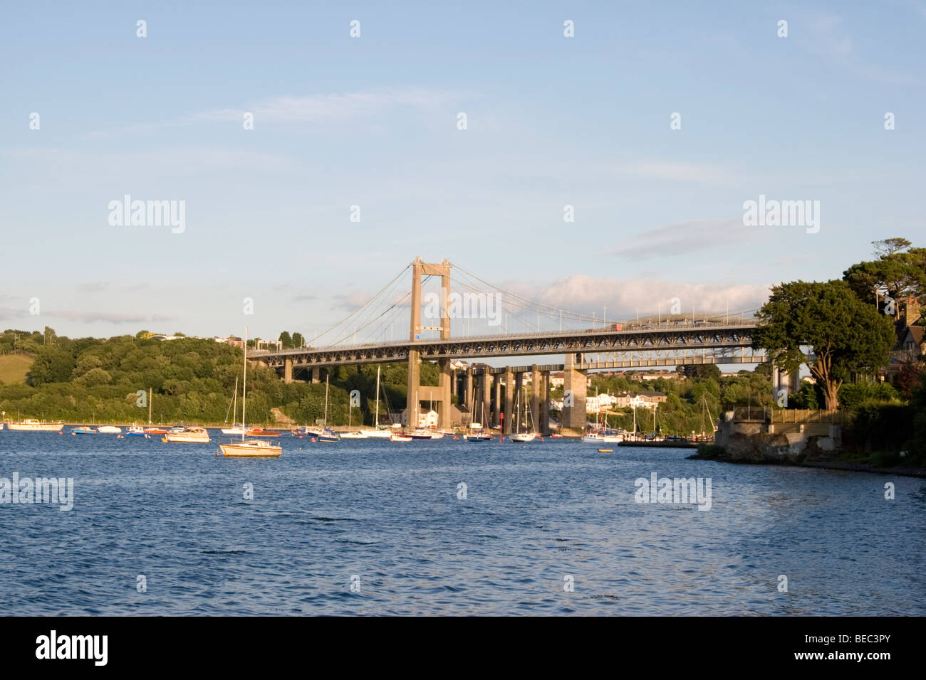 Tamar bridge, marks the border between Cornwall and Devon, UK Stock ...