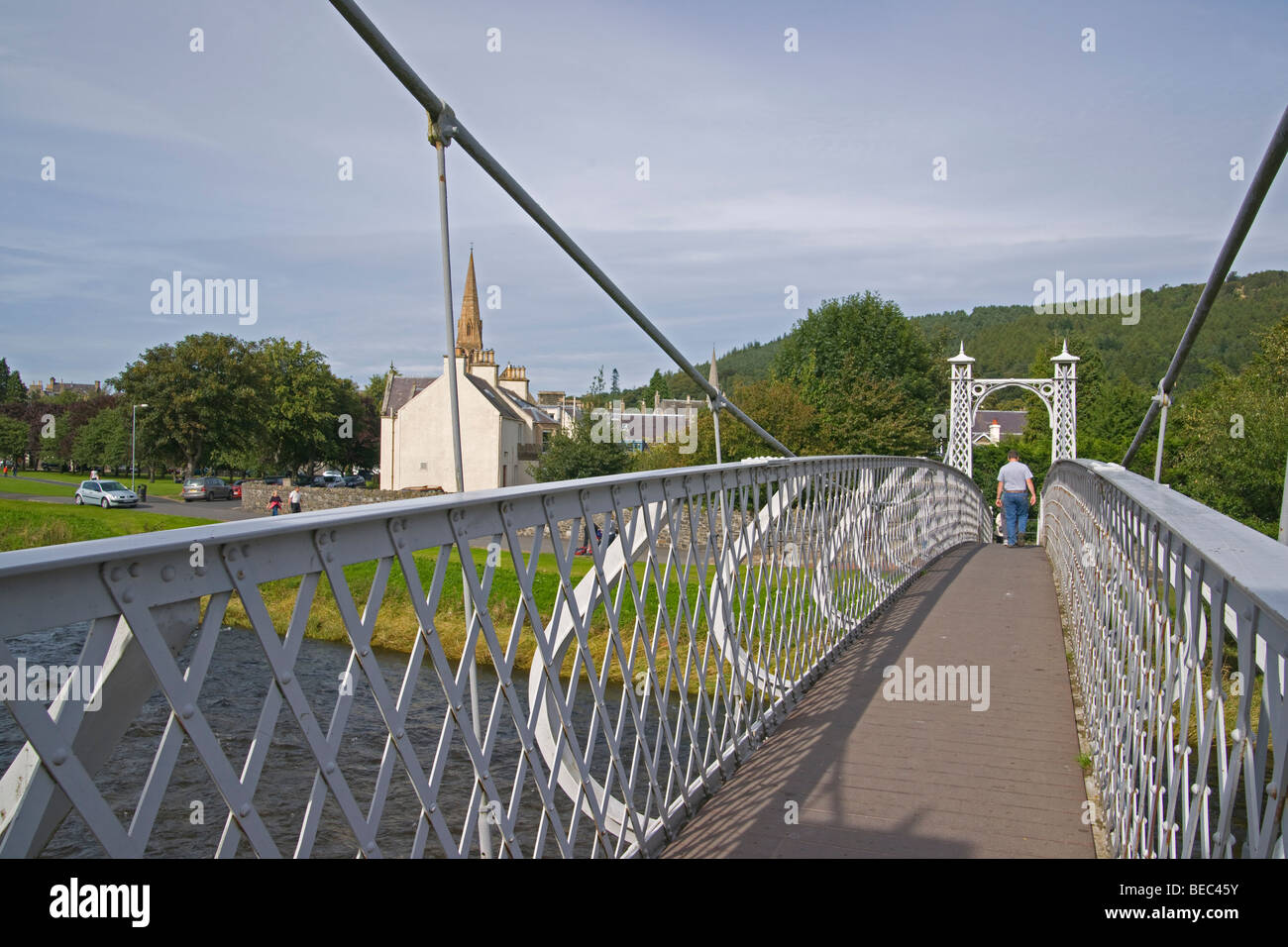 Walking by the river Tweed at Peebles, Borders Region, Scotland ...