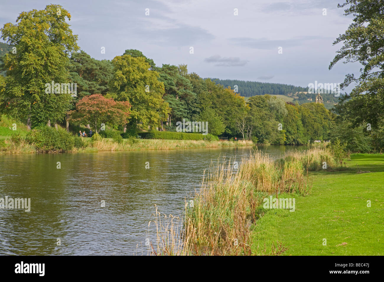 The river Tweed at Peebles, Borders Region, Scotland, September, 2009 ...