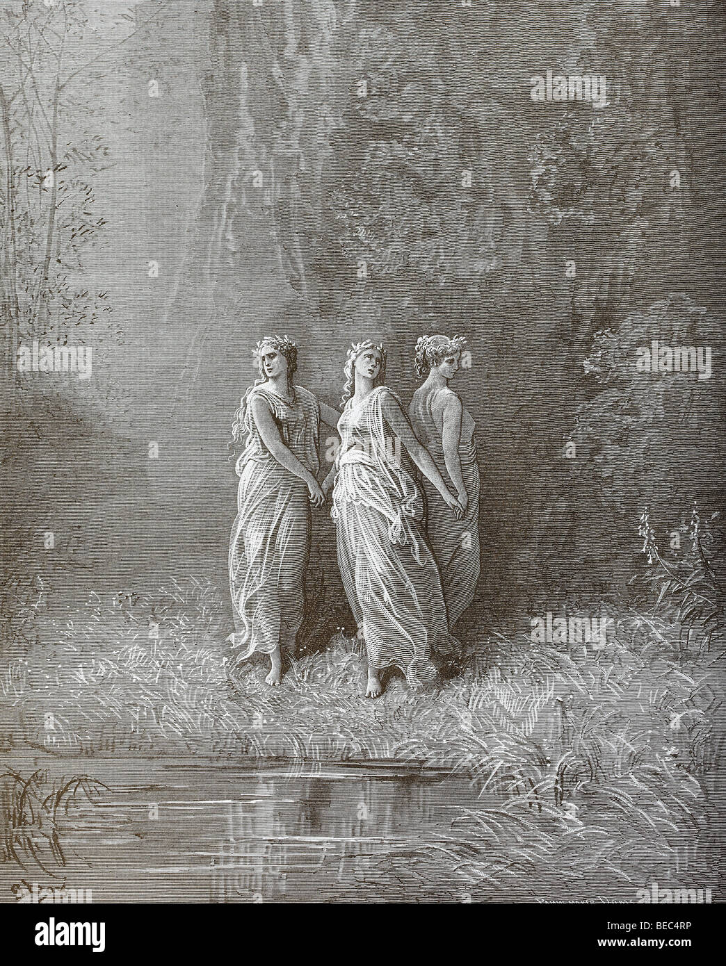 Gustave Dore's Illustration 'Charity, Hope and Faith' from Dante's ...