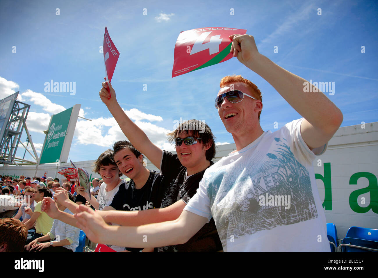 Cricket Supporters celebrating four runs Headingly Carnegie Stadium ...