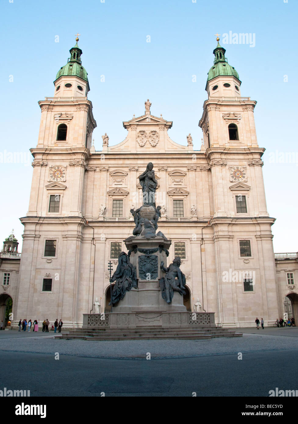 Statue of the Madonna in Domplatz Salzburg Austria with the Dom behind ...