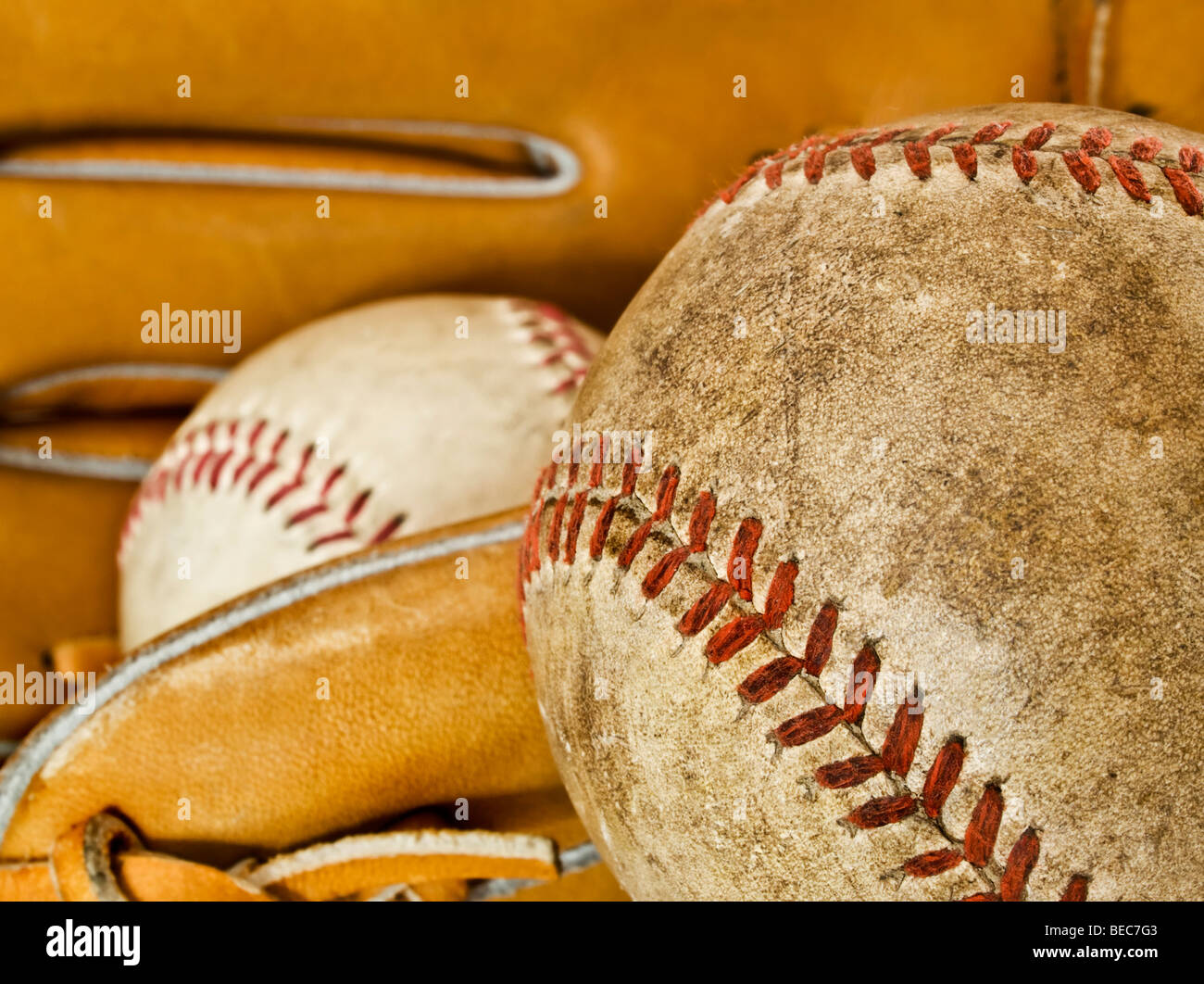 Composition showing the typical elements of the game of baseball: two ...