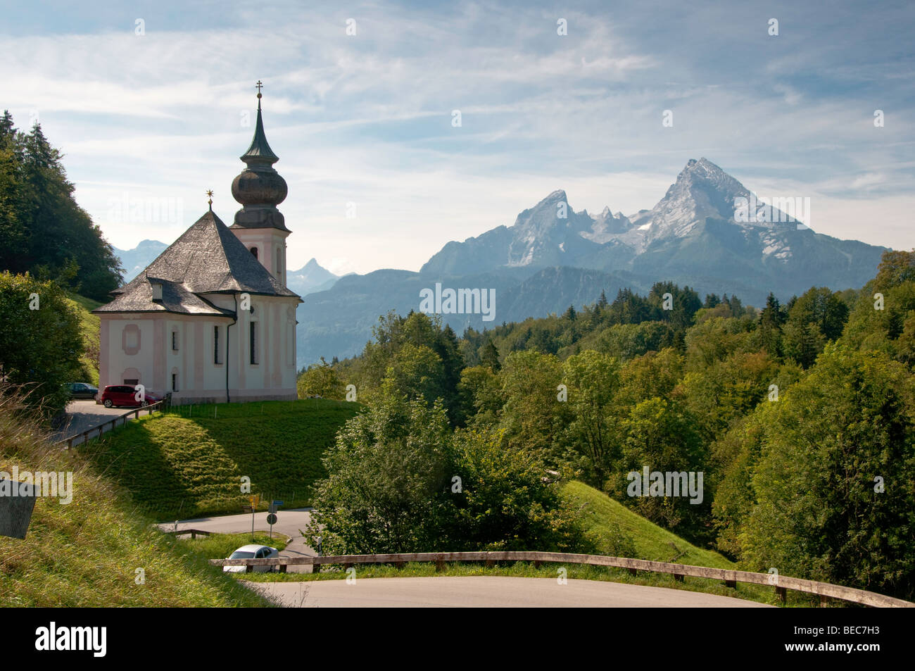Church at Maria Gern Bavaria Germany with view of Watzmann Stock Photo ...