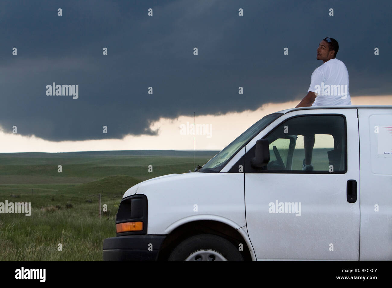 Project Vortex 2 participant Bryan McCorkle sits atop his storm chasing ...