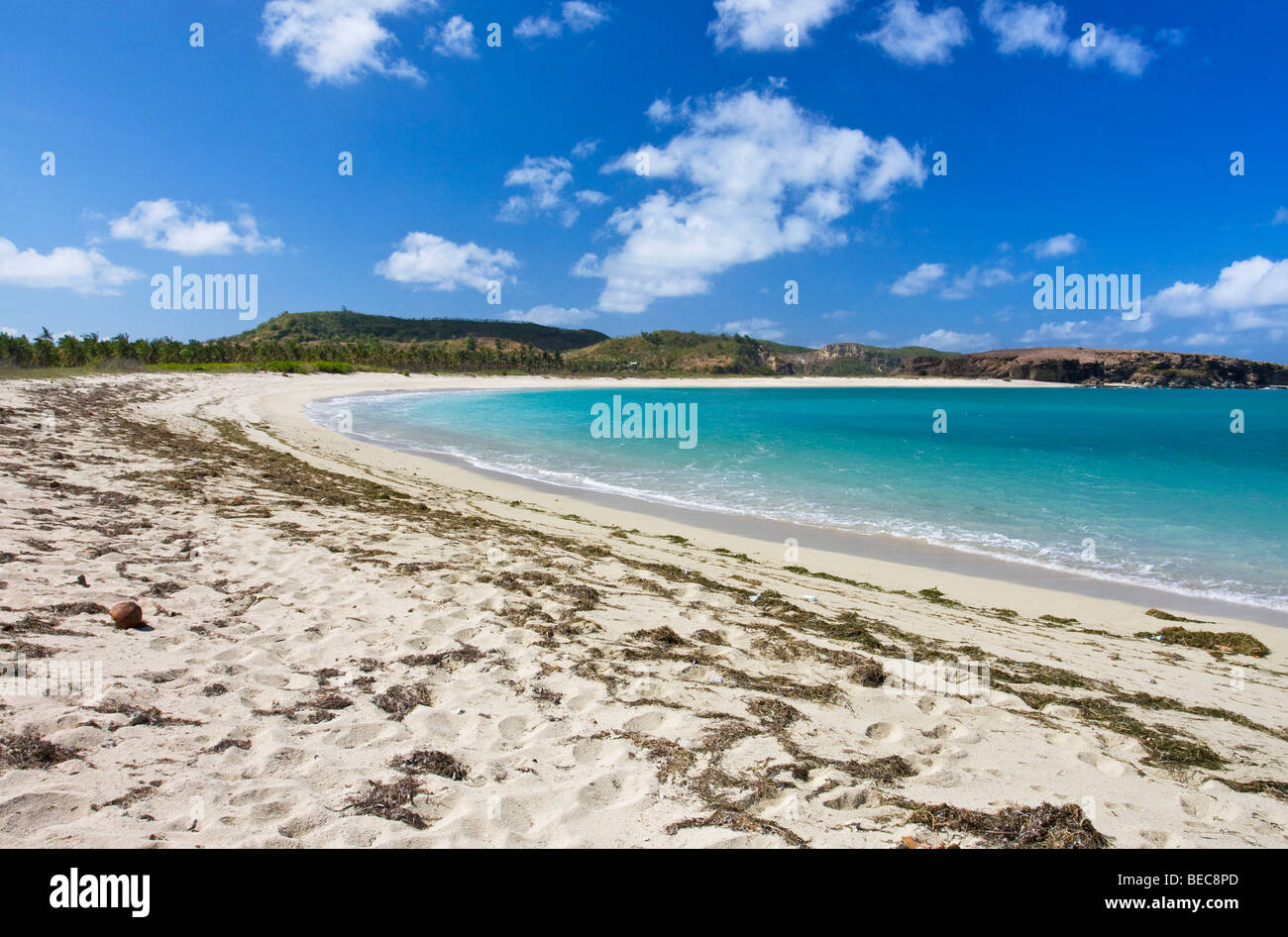 Landscape. No people. Beautiful secluded and empty beach with clear ...