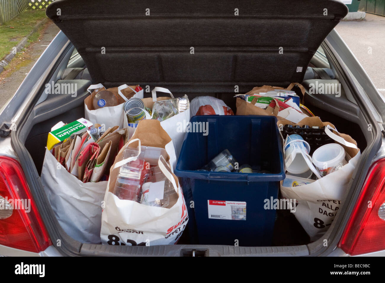 Bags with bags of materials for recycling - metal containers, hard ...