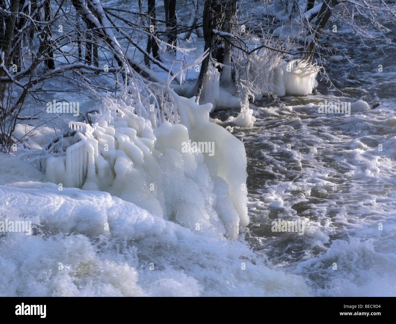 Ice formations by a river in Sweden in the cold winter Stock Photo - Alamy