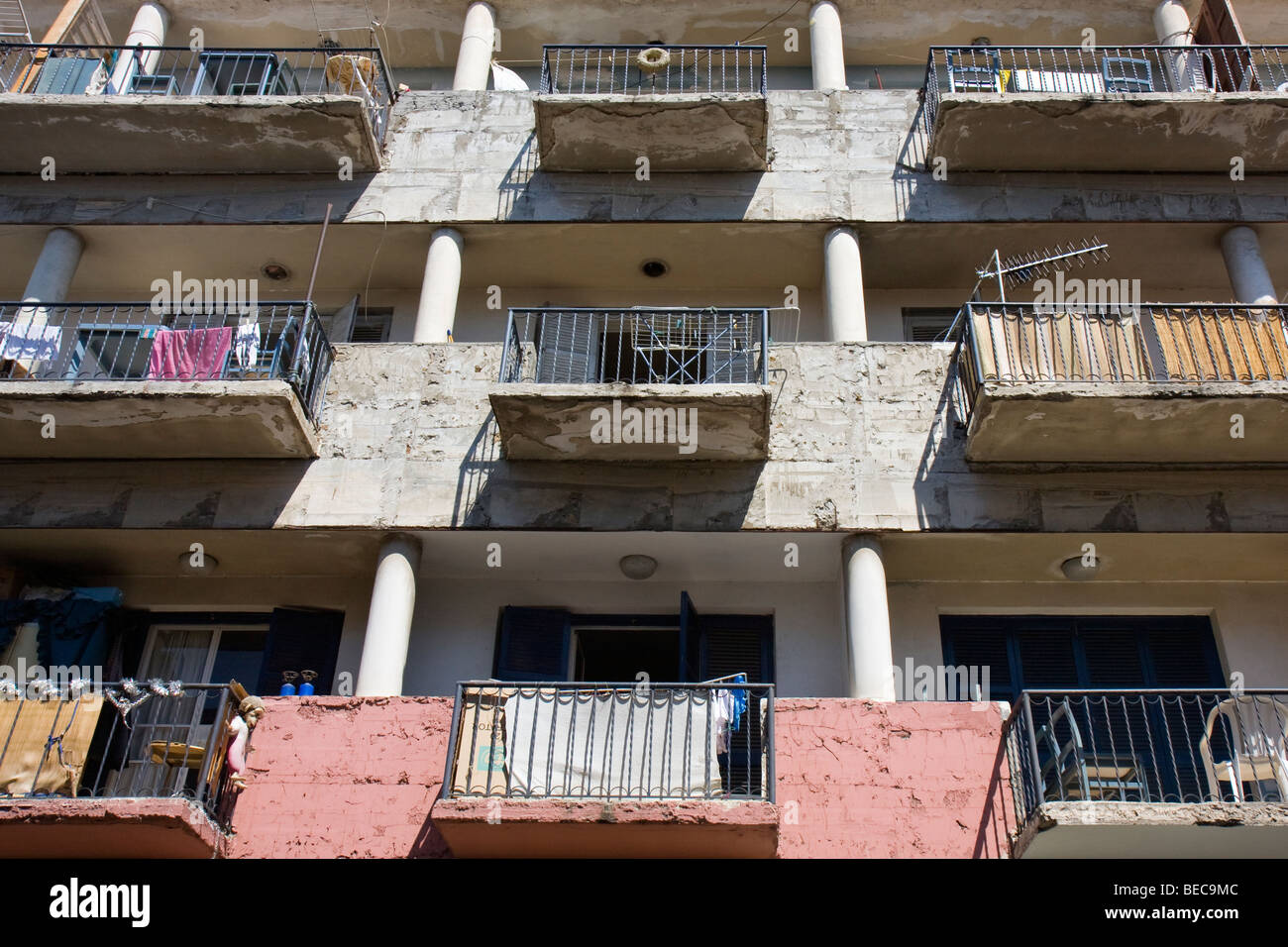 Balconys on a house with flats in the southern, Greek Cypriotic, part ...