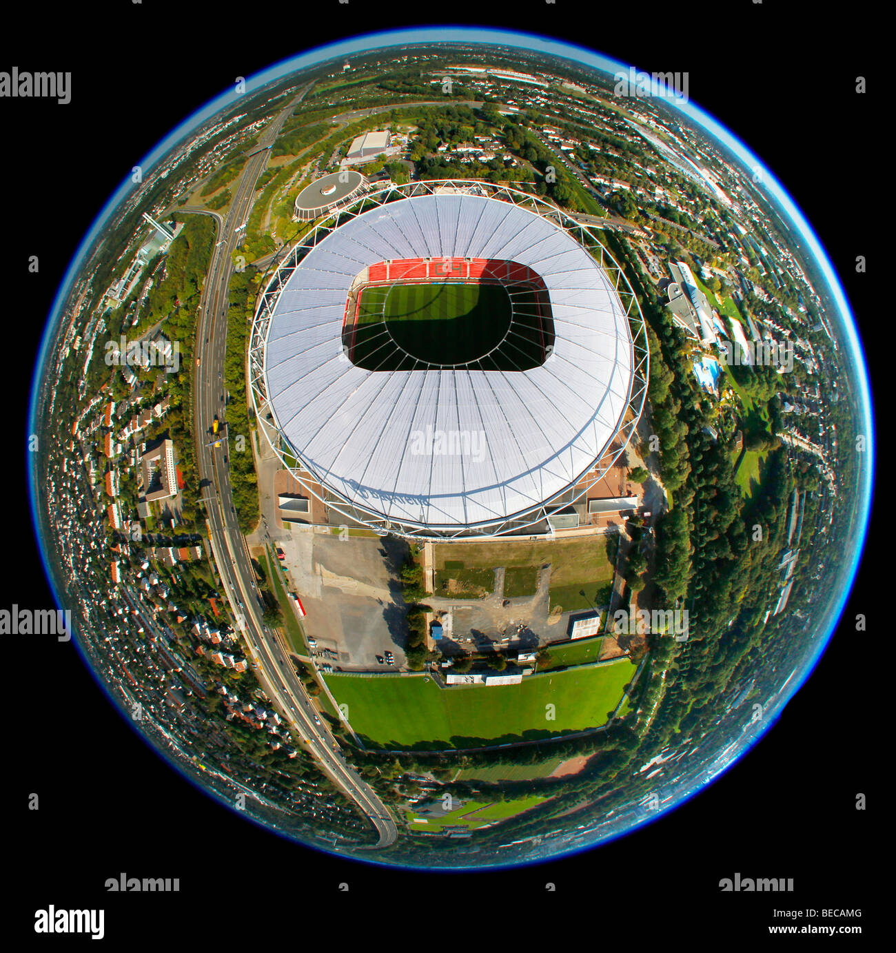Aerial photo, BayArena Stadion stadium, fisheye, Leverkusen, North ...