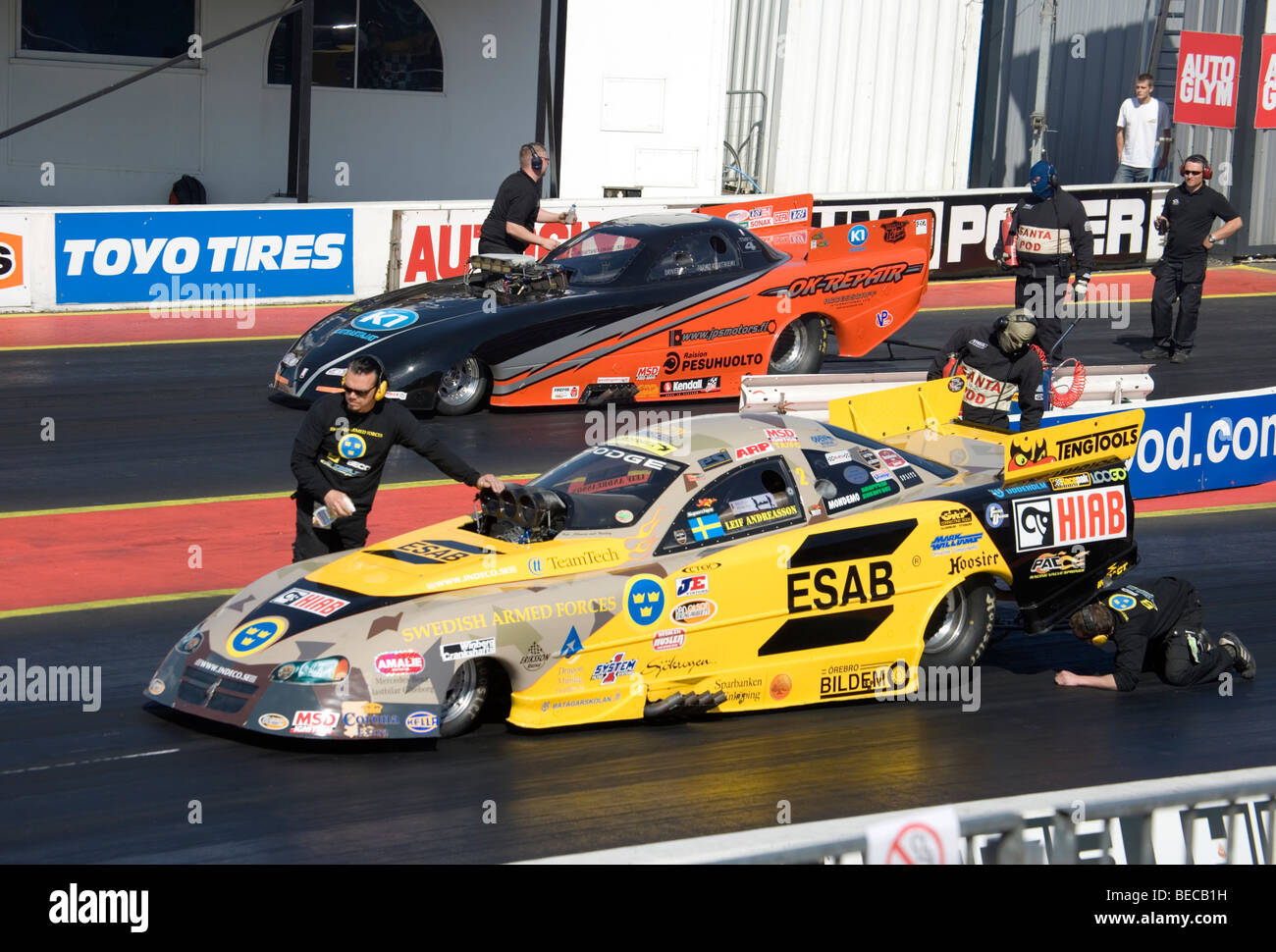 Dragsters getting prepared to race at the FIA European Drag Racing ...