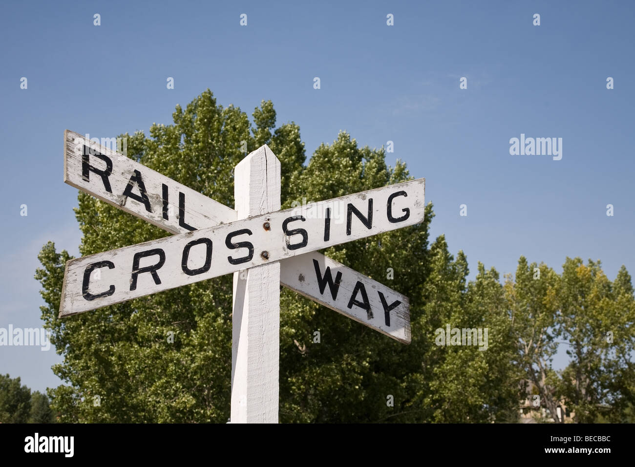 An old railway crossing sign Stock Photo - Alamy