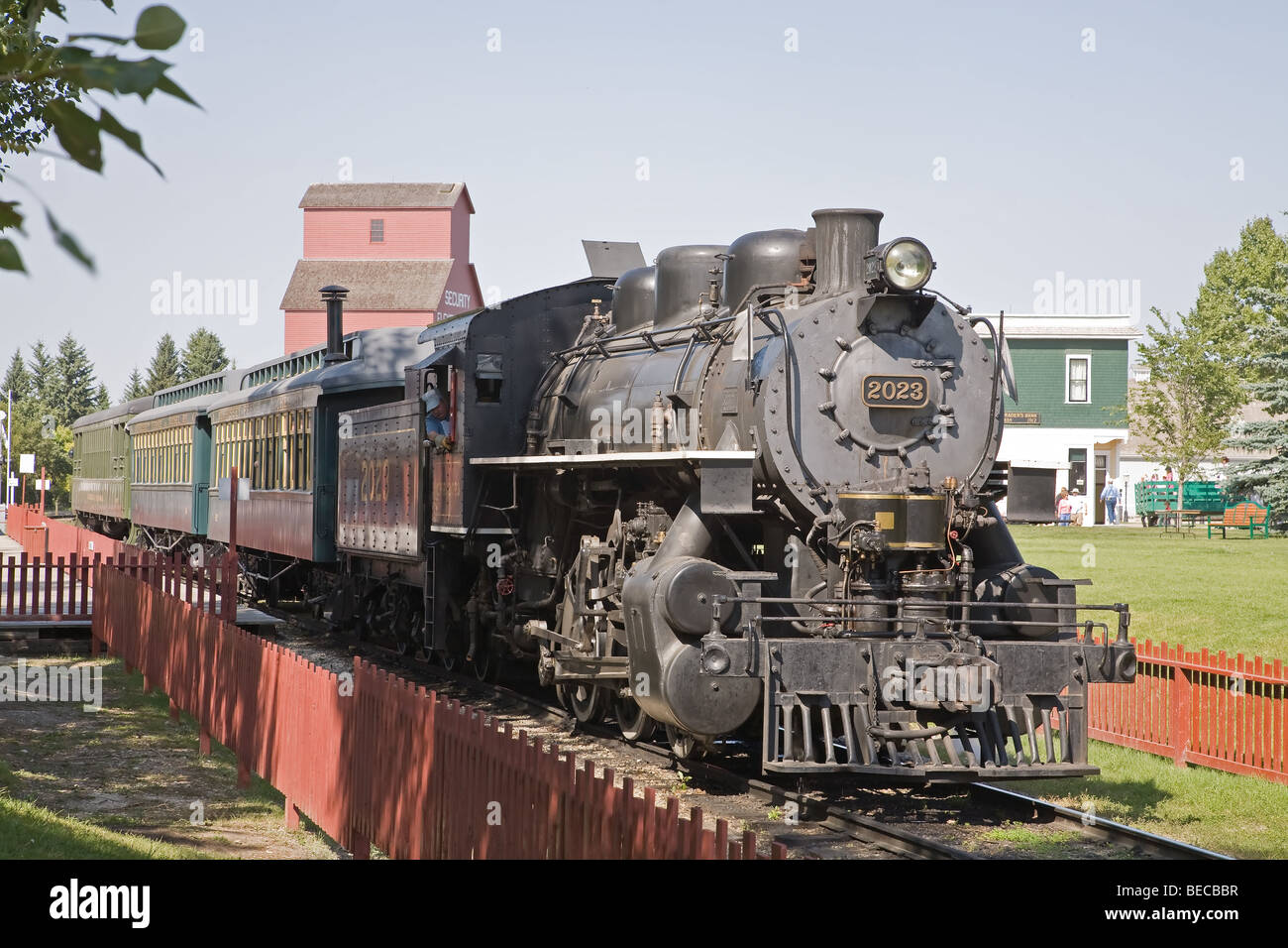 A Canadian Pacific Railway steam engine locomotive 2023 at Heritage Park in Calgary, Alberta ...
