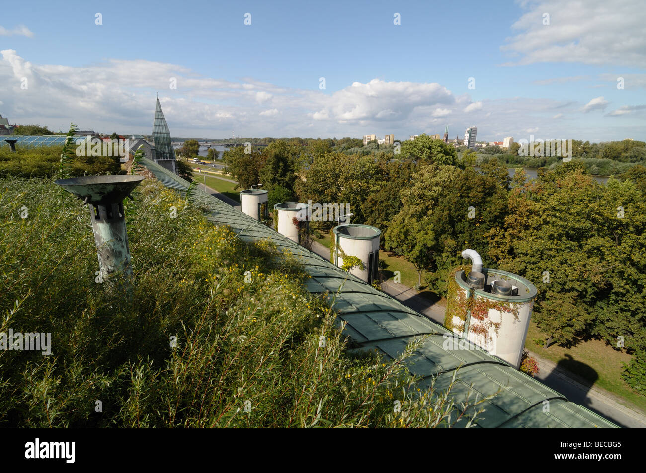 Sight of Warsaw seen from the garden of the Library of the Warsaw ...