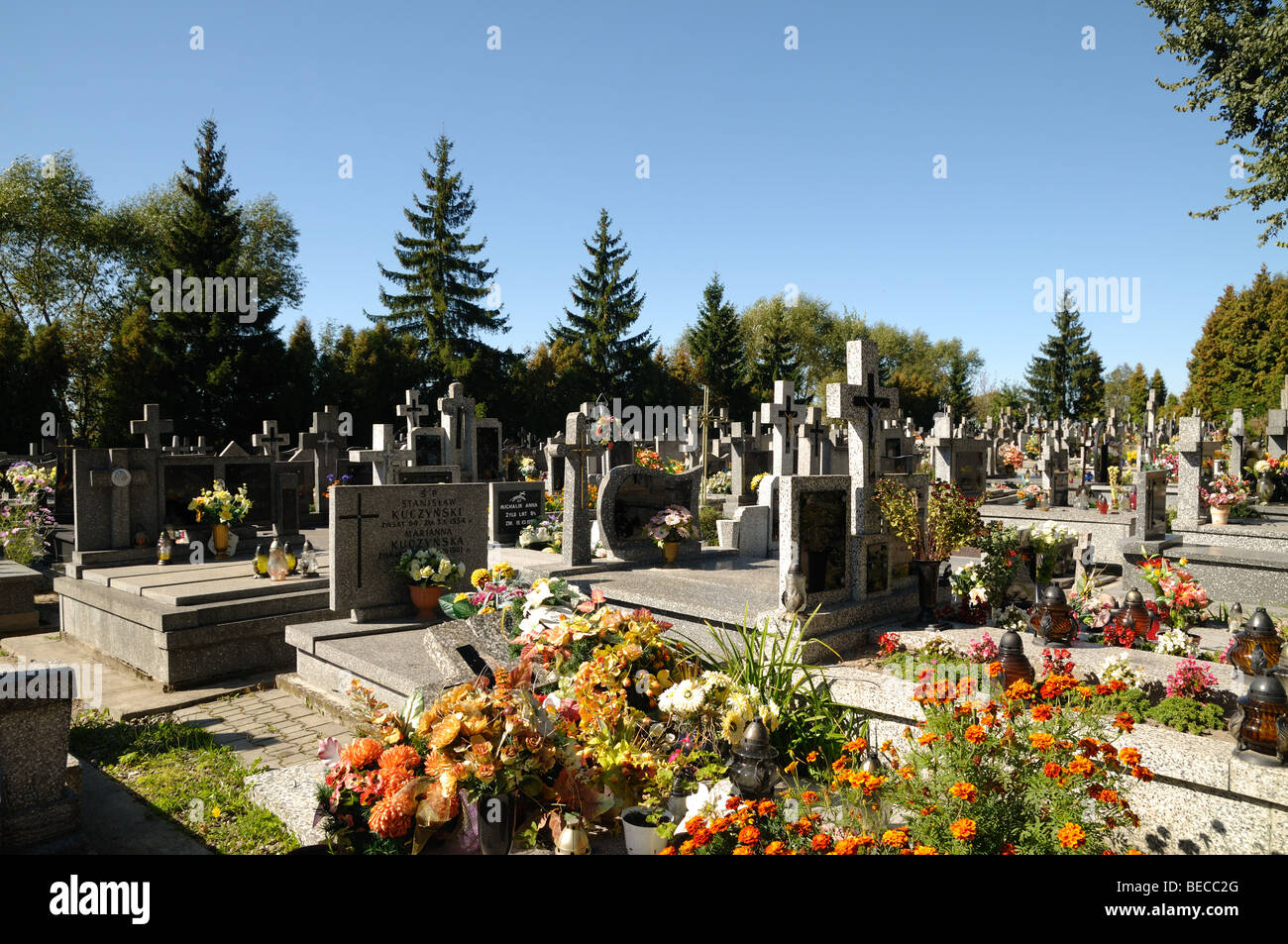 View of a catholic cemetery in Poland Stock Photo - Alamy