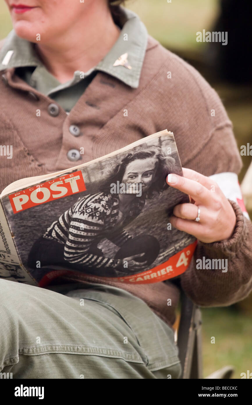 World War 2 Reenactor Reading Picture Post Magazine Stock Photo - Alamy