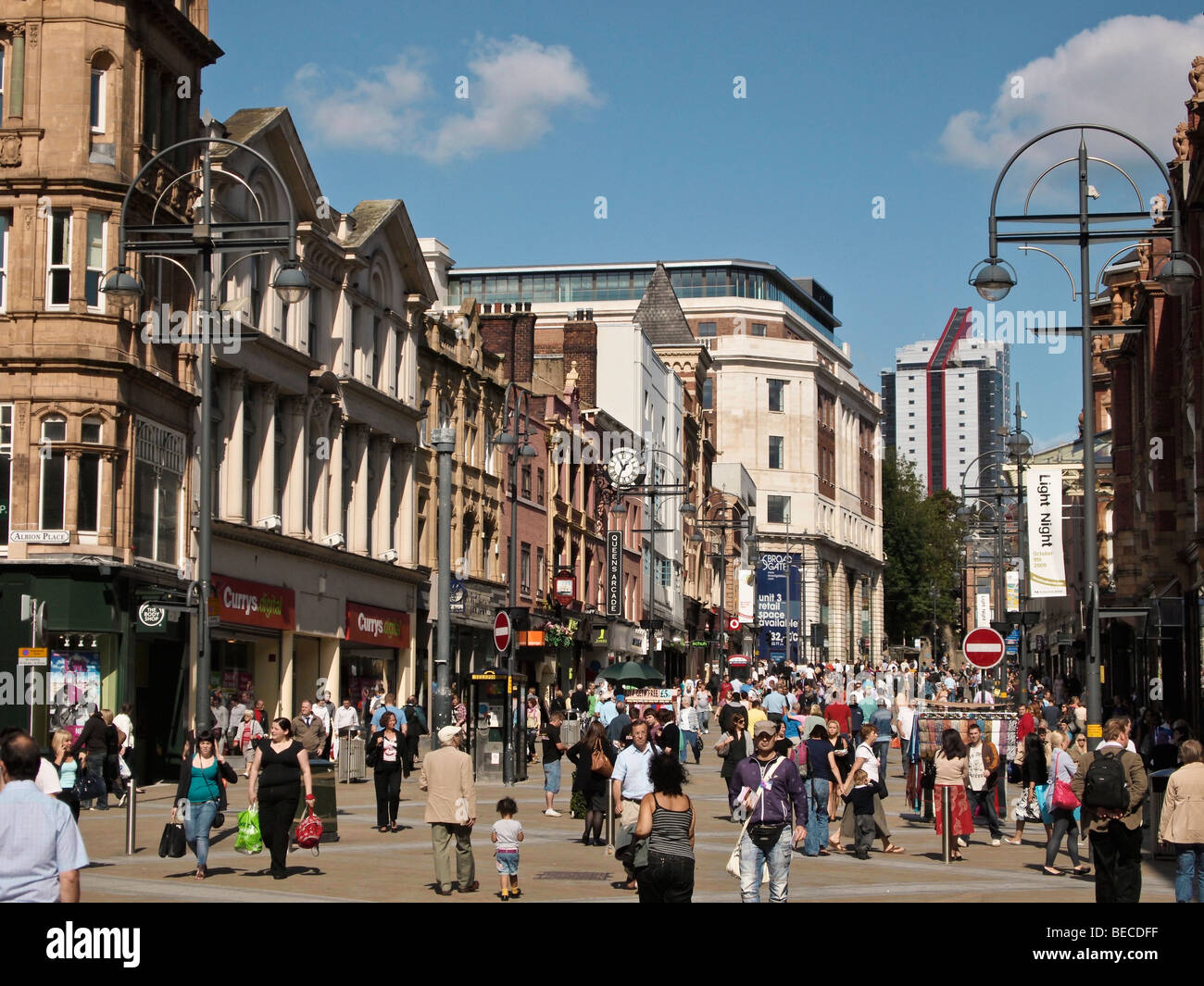Briggate main shopping street in Leeds UK on summer day Stock Photo - Alamy