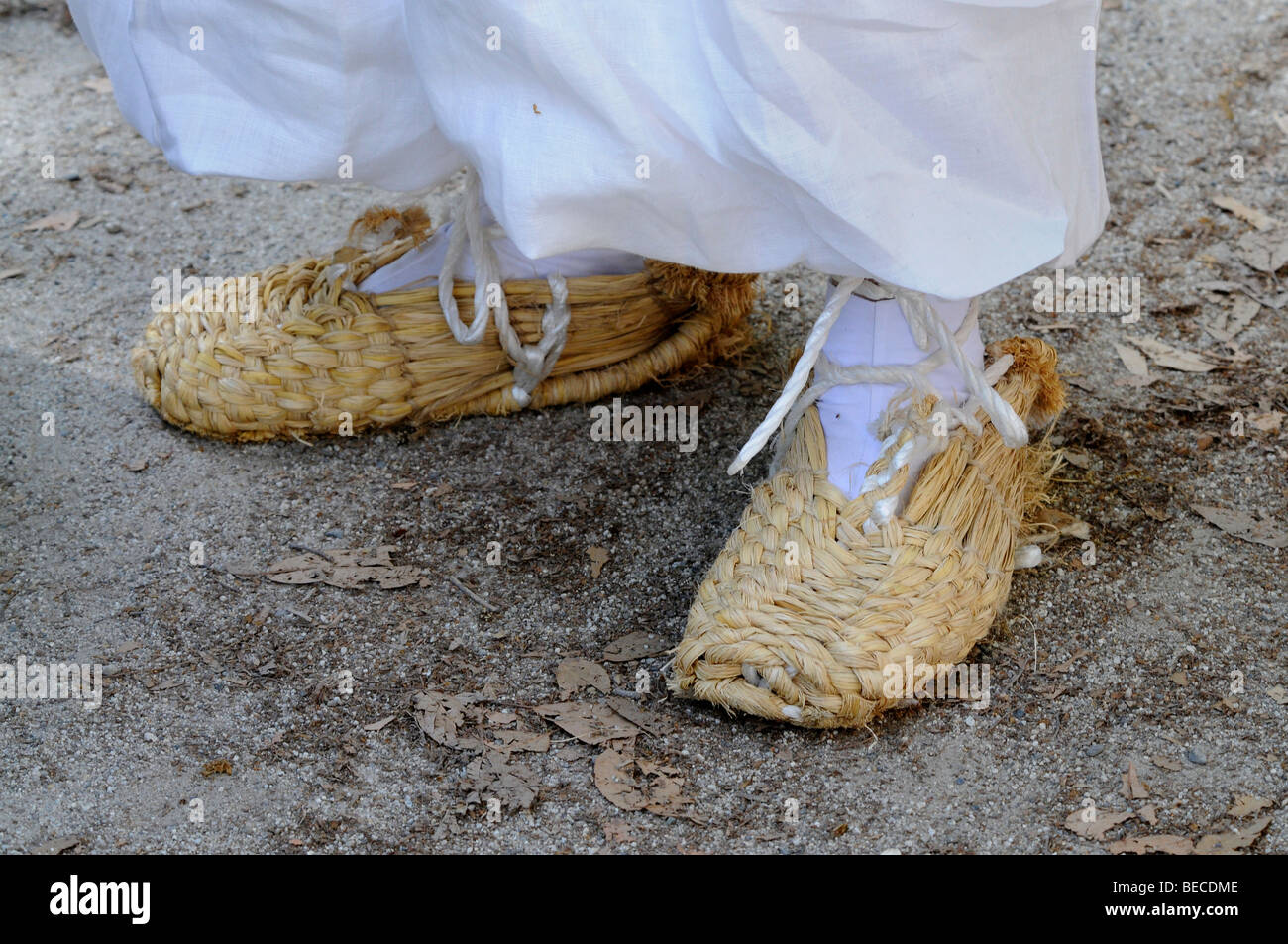 Typical rice straw shoes from former times, here worn by a procession ...