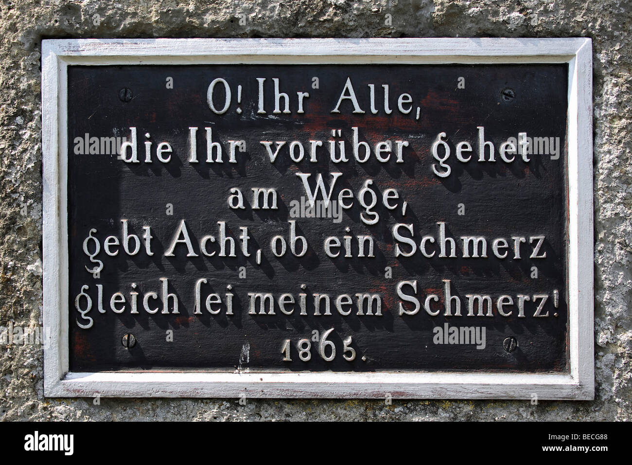 German writing on a memorial stone at the roadside Stock Photo - Alamy