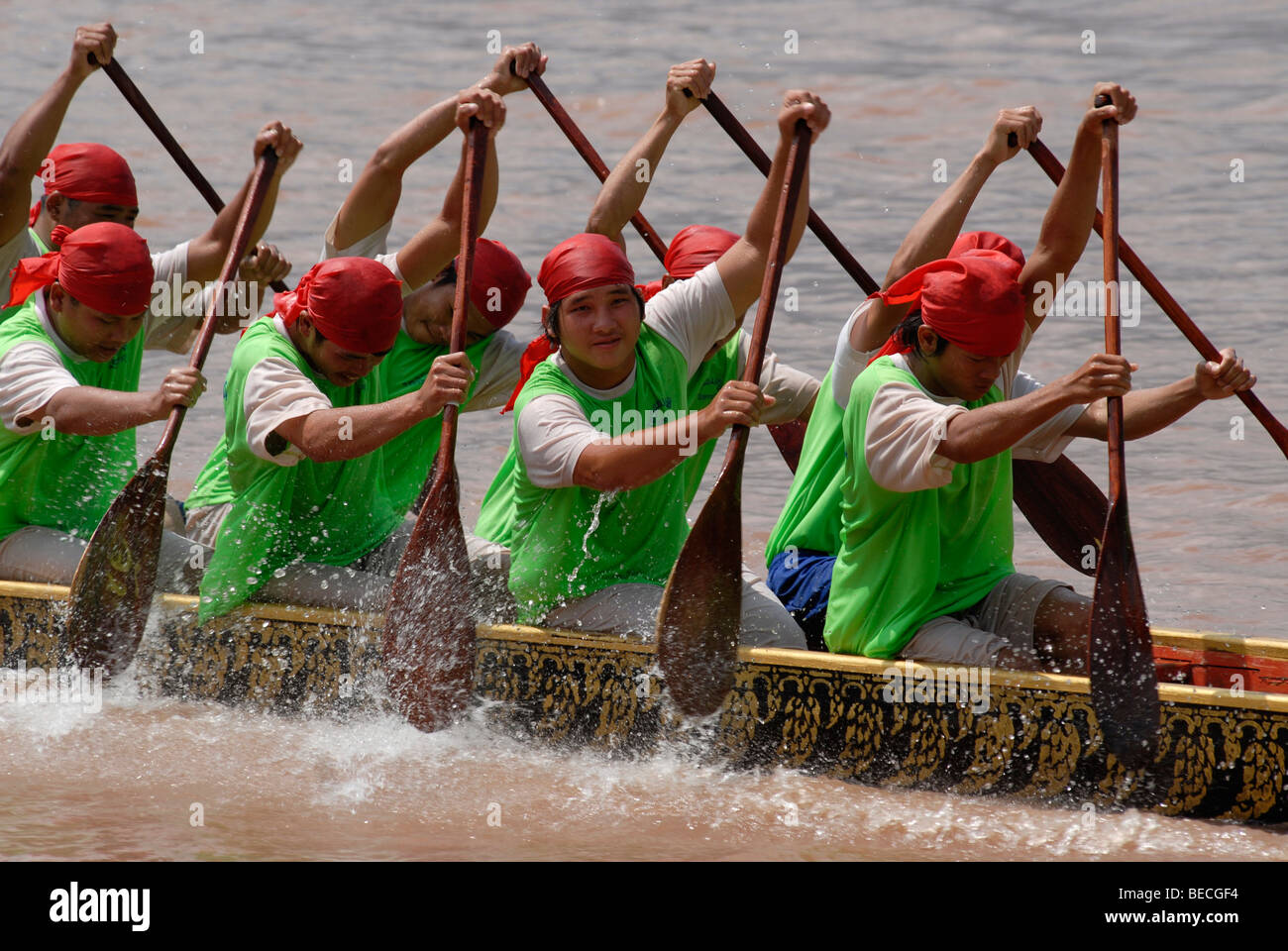 Dragon boat racing on the Nam Ou River, North Laos, Laos, Asia Stock ...
