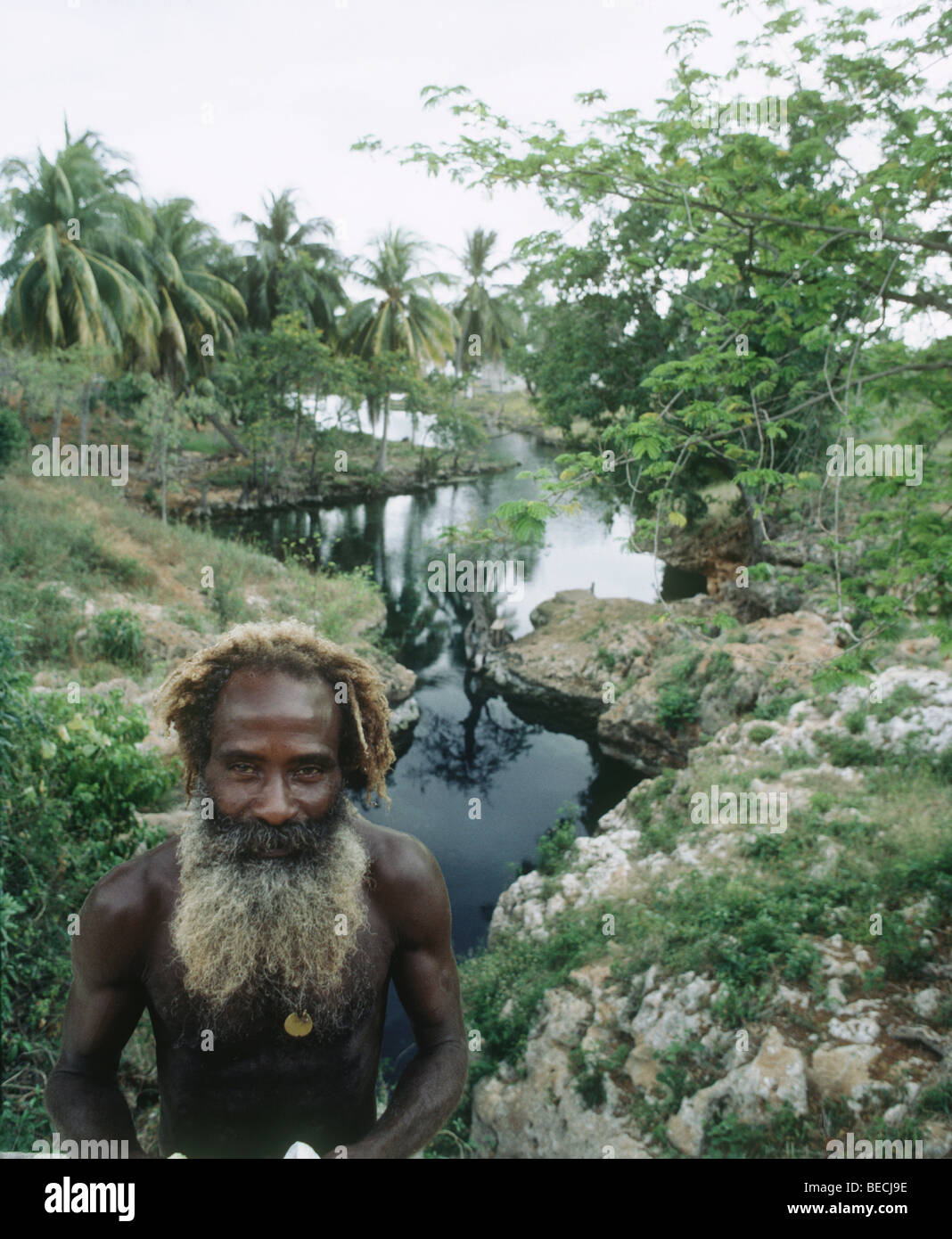 Jamaican Rastafarian man at God's Well spring, Jamaica, WI Stock Photo ...